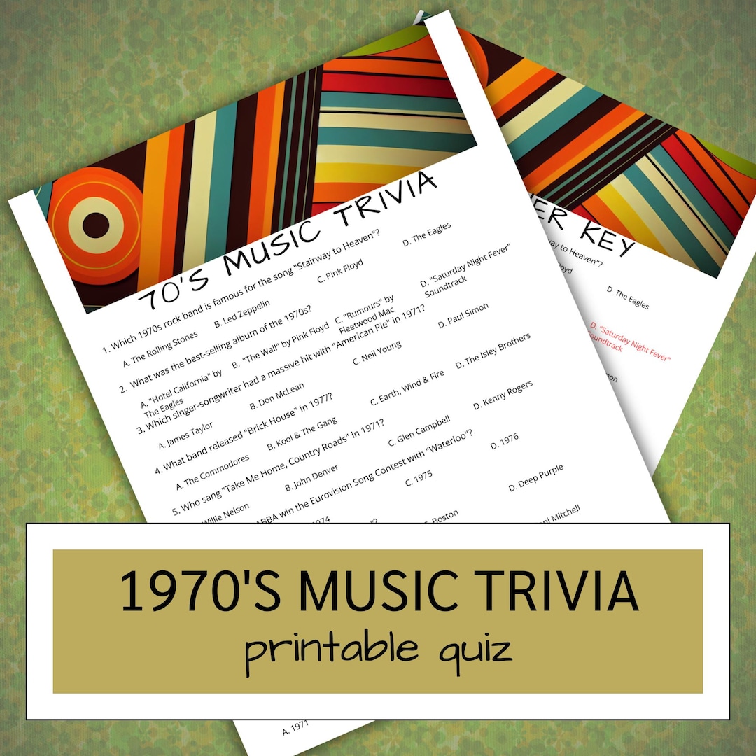 1970s Music Trivia Quiz: Class Reunion Game (PDF Download) - Etsy