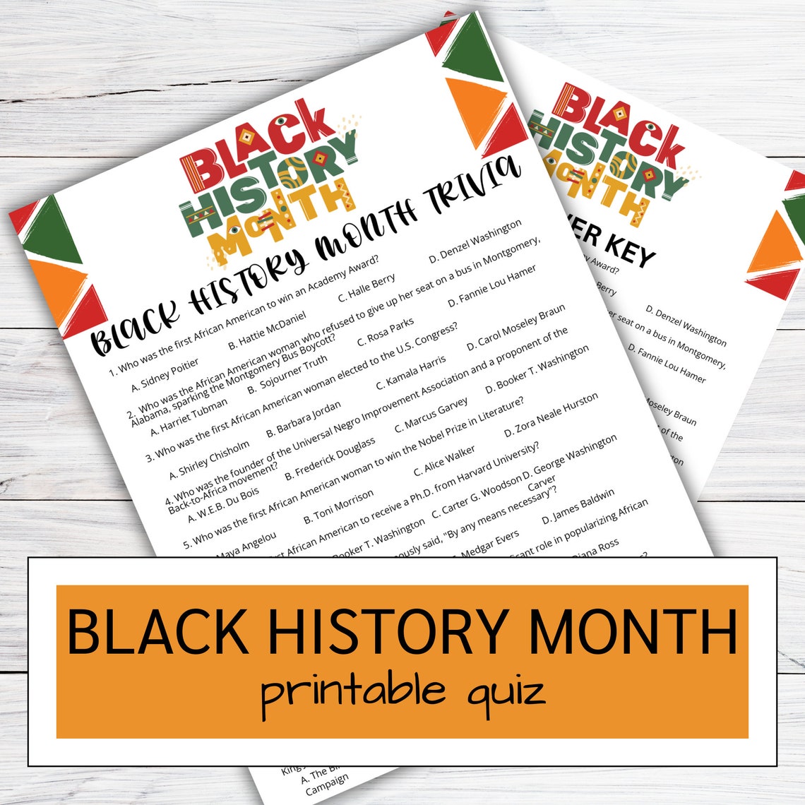 Black History Quiz Printable Black History Month Trivia Game Classroom ...