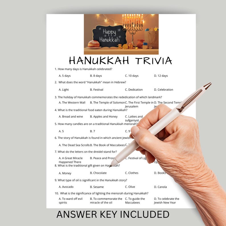 Hanukkah Quiz Printable | Jewish Holiday Trivia Game | Happy Chanukah ...