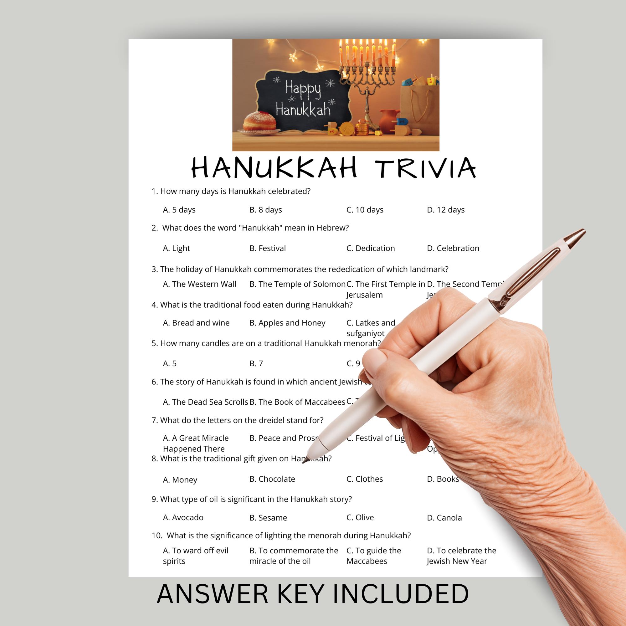 Hanukkah Quiz Printable | Jewish Holiday Trivia Game | Happy Chanukah ...