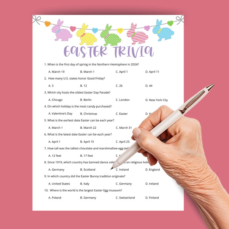 Easter Trivia Quiz Printable | Spring Trivia Family Party Games ...