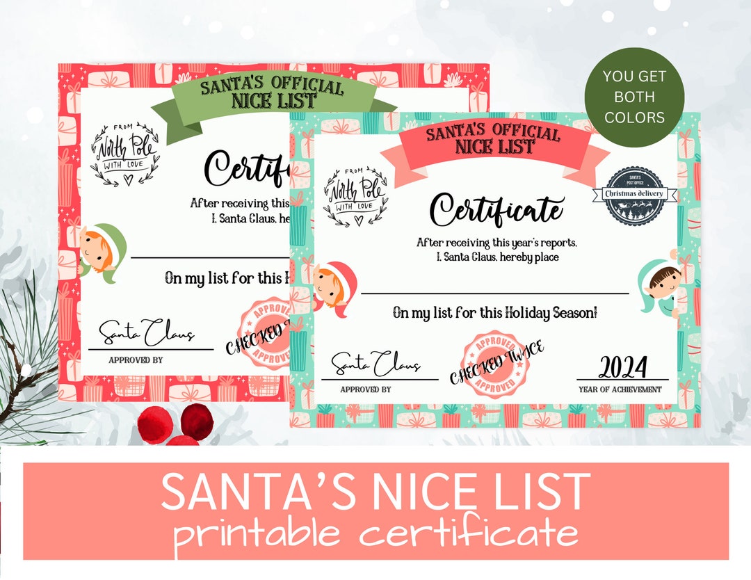 Official Santa's Nice List Certificate Printable | Christmas Good List ...
