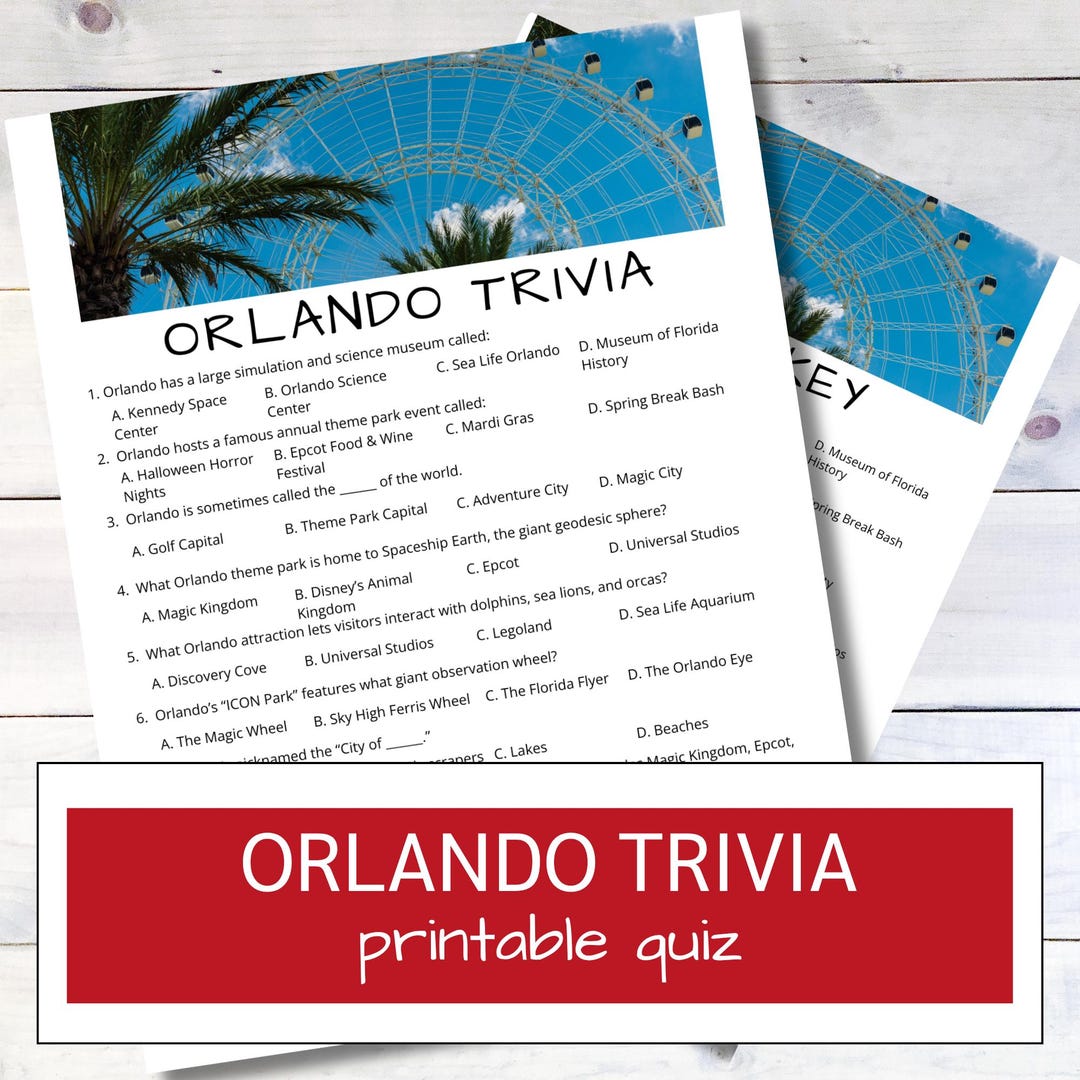 Orlando Trivia | Florida Quiz | South Beach Theme | Printable Party ...