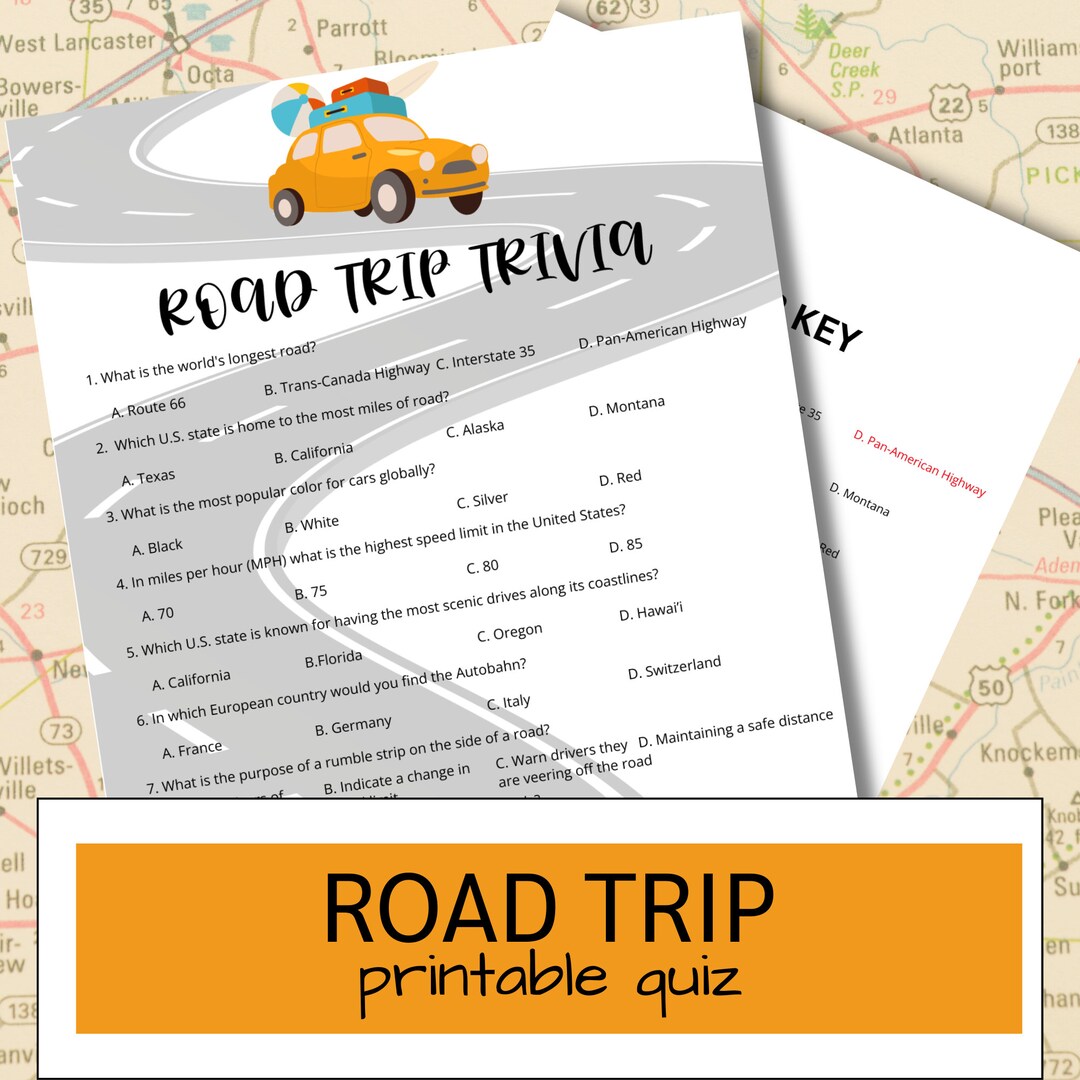 Road Trip Trivia Quiz: Family Car Game (printable PDF) - Etsy