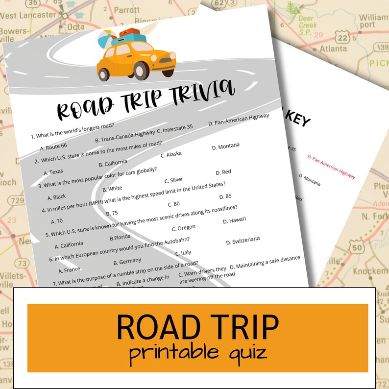 Road Trip Trivia Quiz: Family Car Game (printable PDF) - Etsy