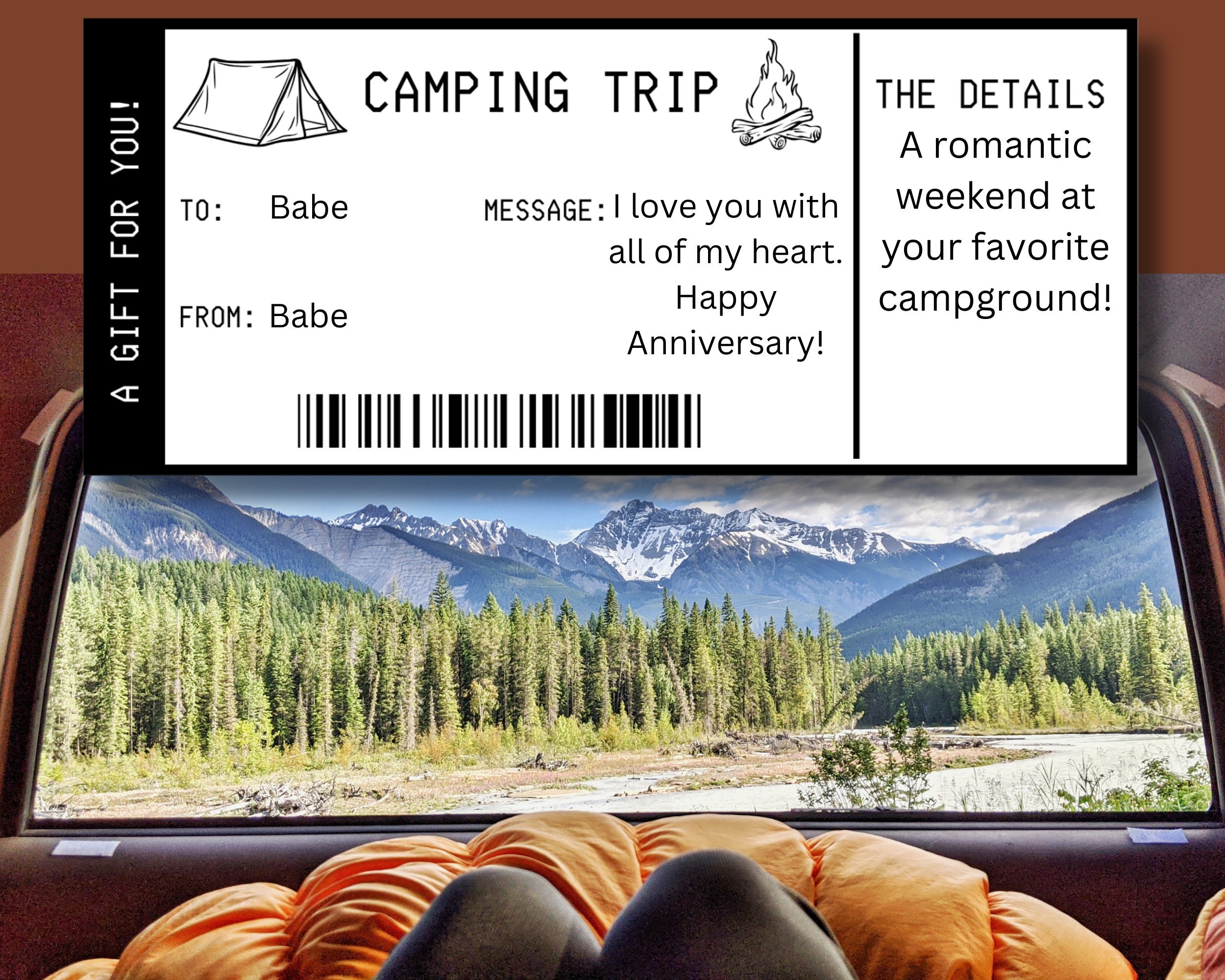 Camping Trip Gift Voucher: Printable Getaway Ticket (PDF) - Etsy