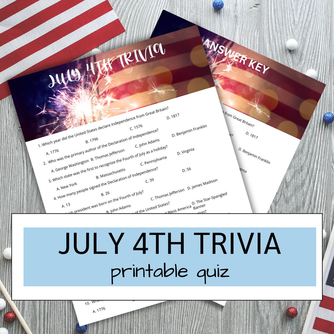 July 4th Quiz Printable | Fourth of July Trivia Game | USA Independence ...
