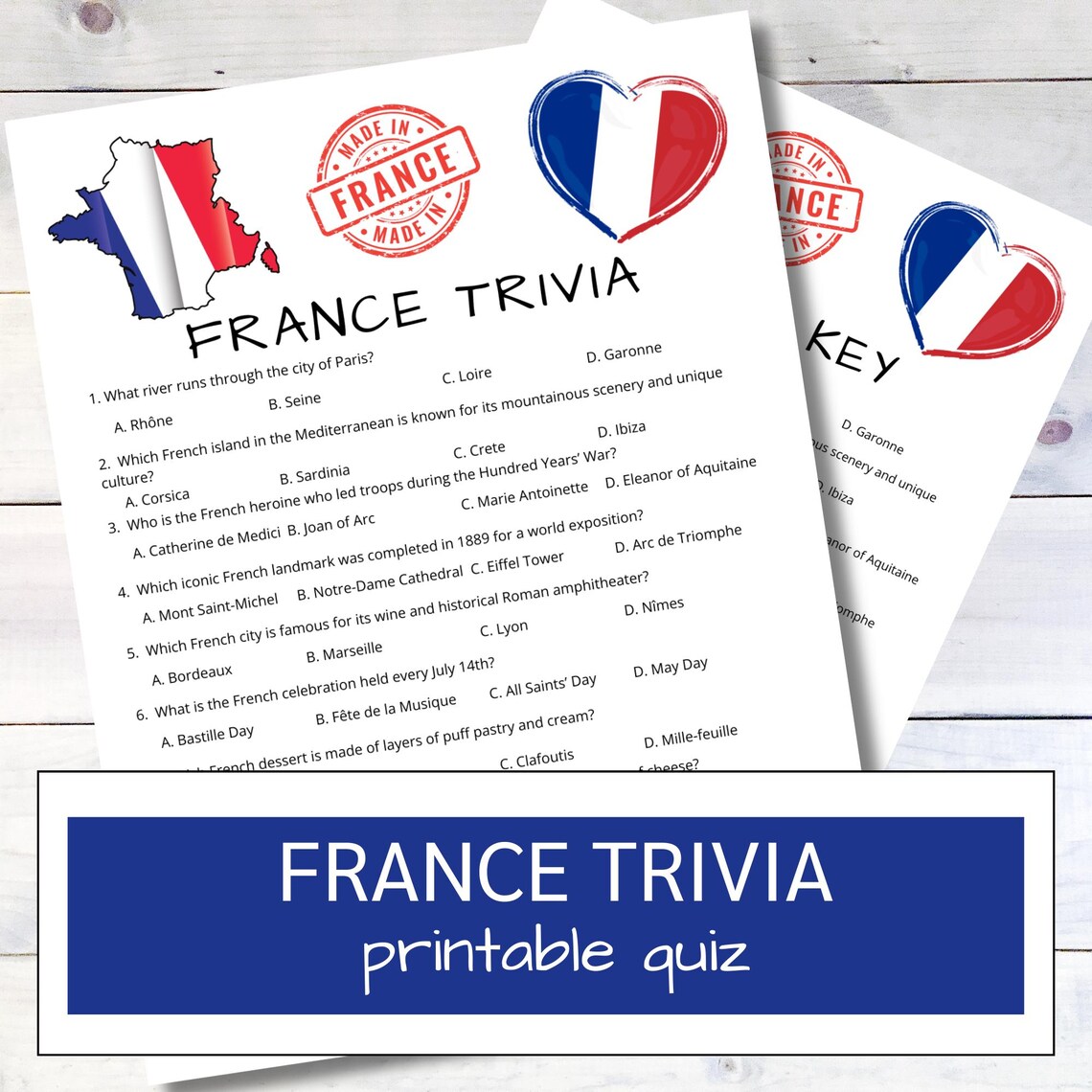 France Trivia Quiz: Printable French Party Game (PDF Download) - Etsy