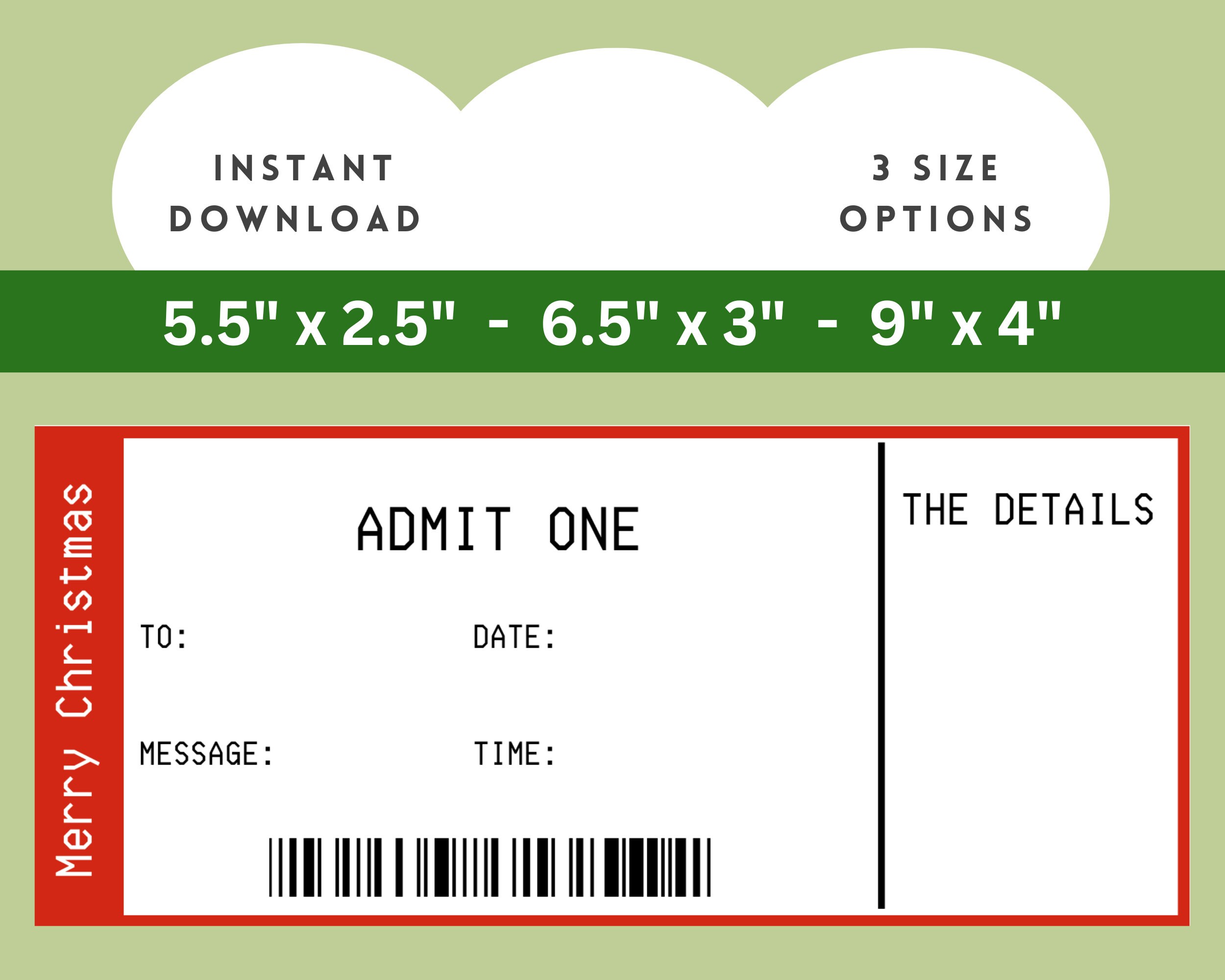 Printable Admit One Christmas Surprise Experience Ticket Template ...