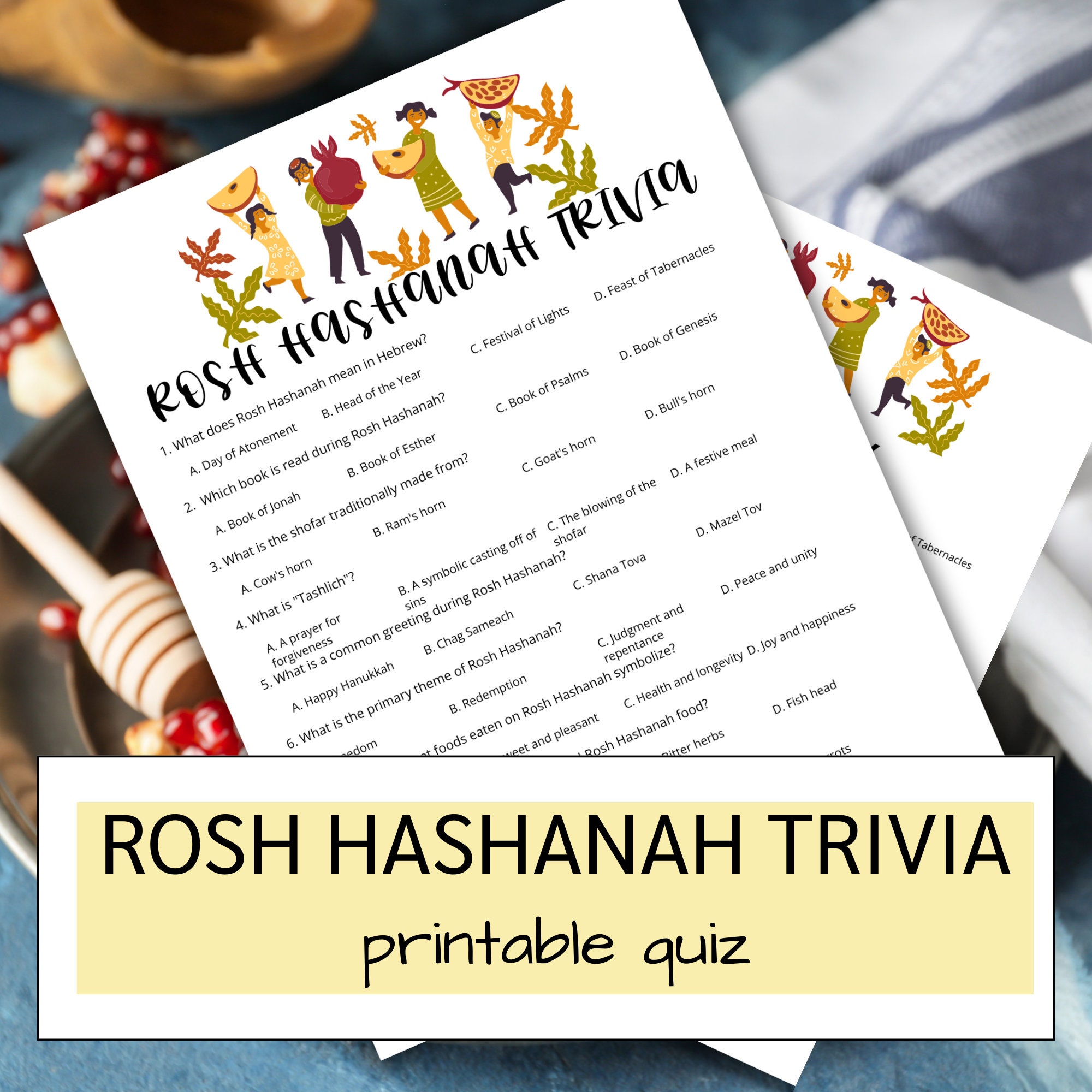 Rosh Hashanah Quiz Printable | Jewish New Year Trivia Game | Shana Tova ...