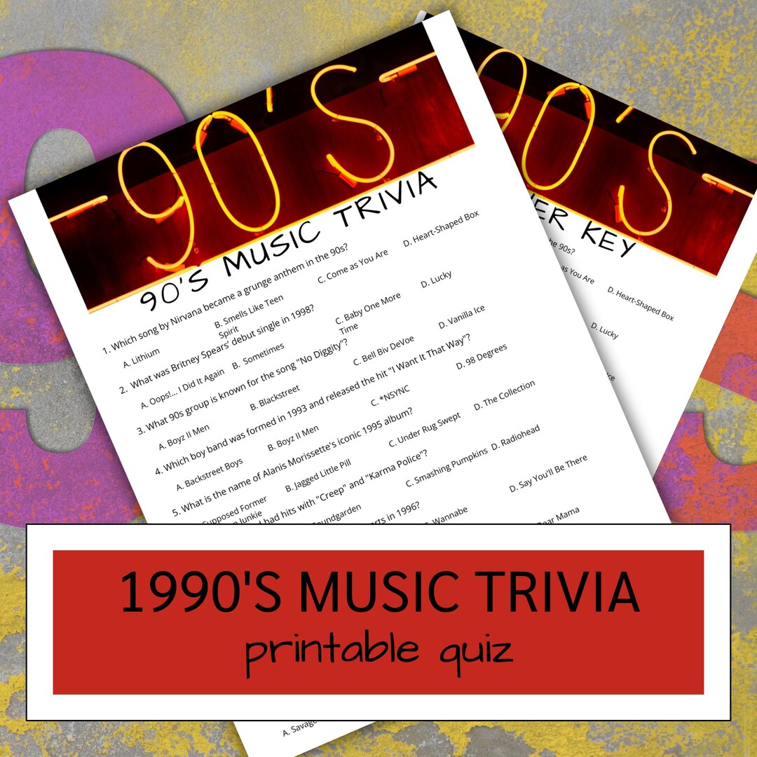 1990s Music Printable Quiz | 90s Trivia Game | Icebreaker Activity ...