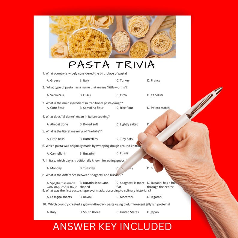 Pasta Trivia Quiz: Printable Italian Food Party Game (PDF Download) - Etsy
