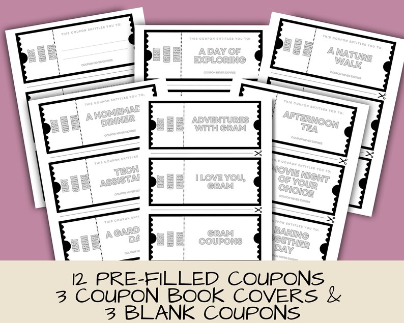 Gram Coupon Book: 12 Pre-filled Coupons + 3 Blank (printable) - Etsy