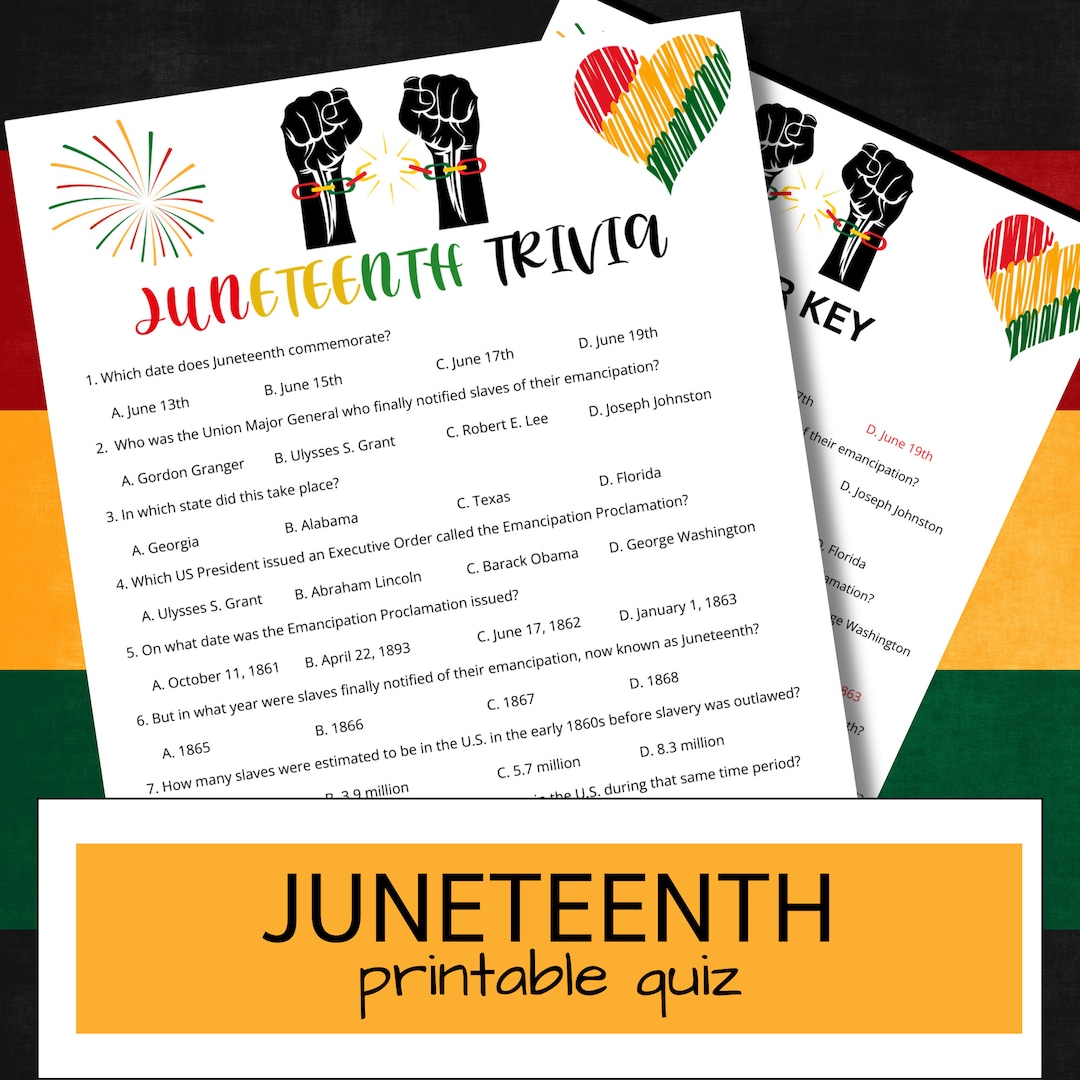 Juneteenth Trivia Quiz: Freedom Day Printable Game (PDF) - Etsy