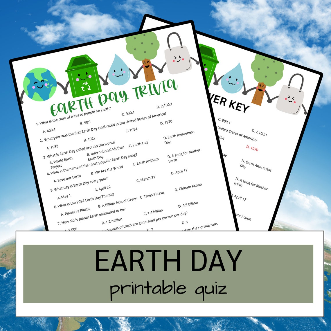 Earth Day Trivia Quiz: Family Game, Classroom Activity (printable PDF ...