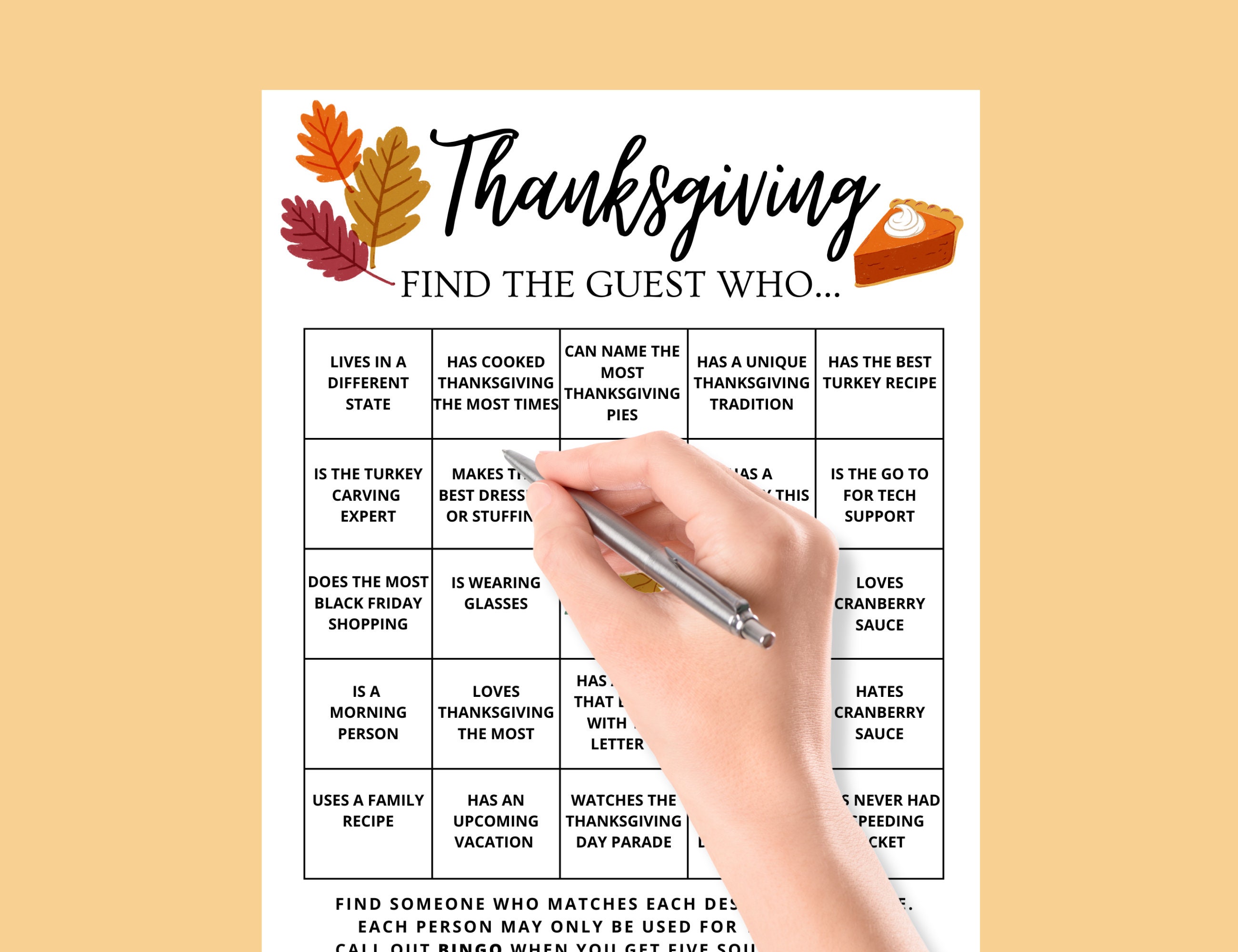 Thanksgiving Find the Guest Bingo | Friendsgiving Icebreaker | Fall ...