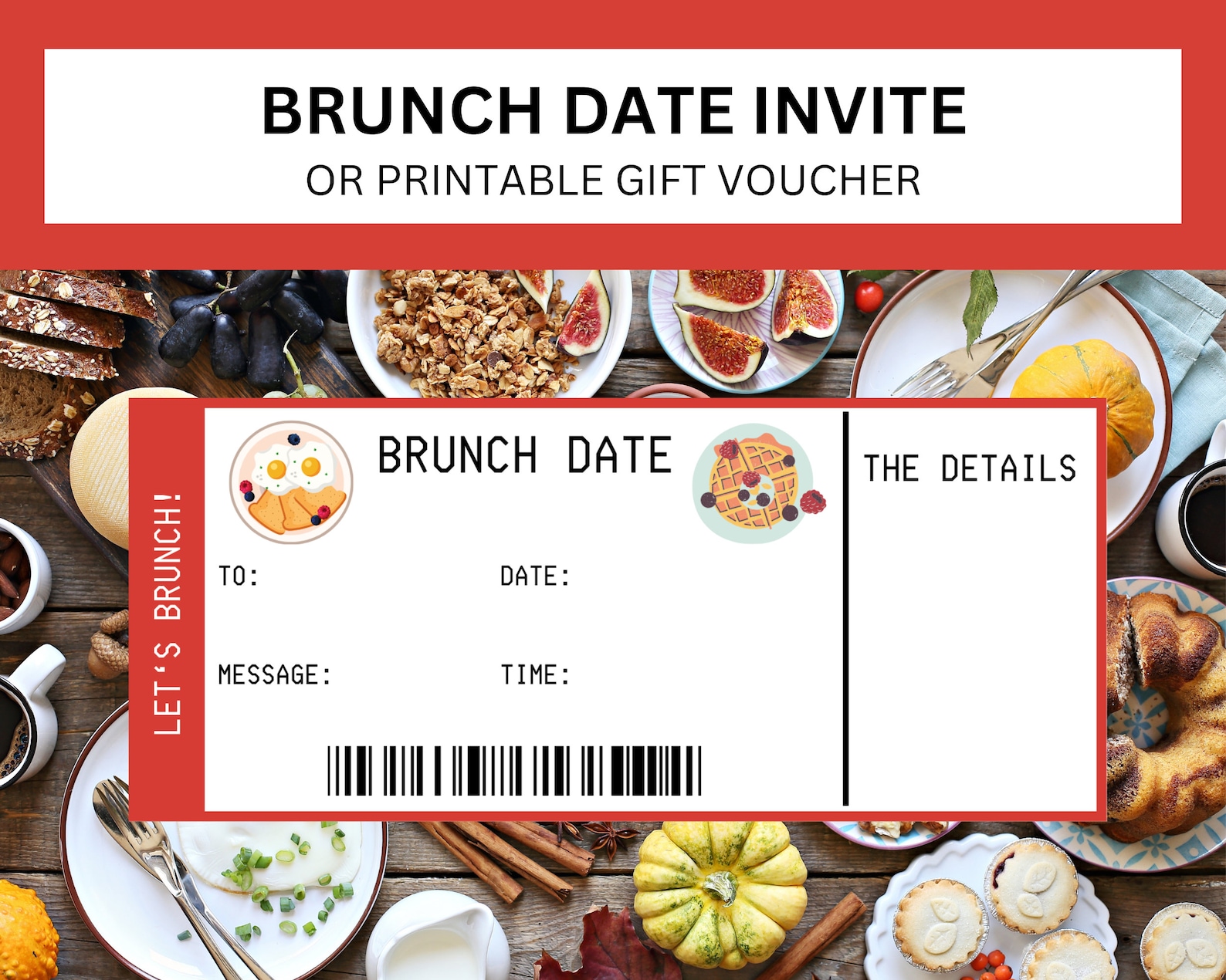 Brunch Date Gift Voucher | Brunch Invitation Template | Bottomless ...