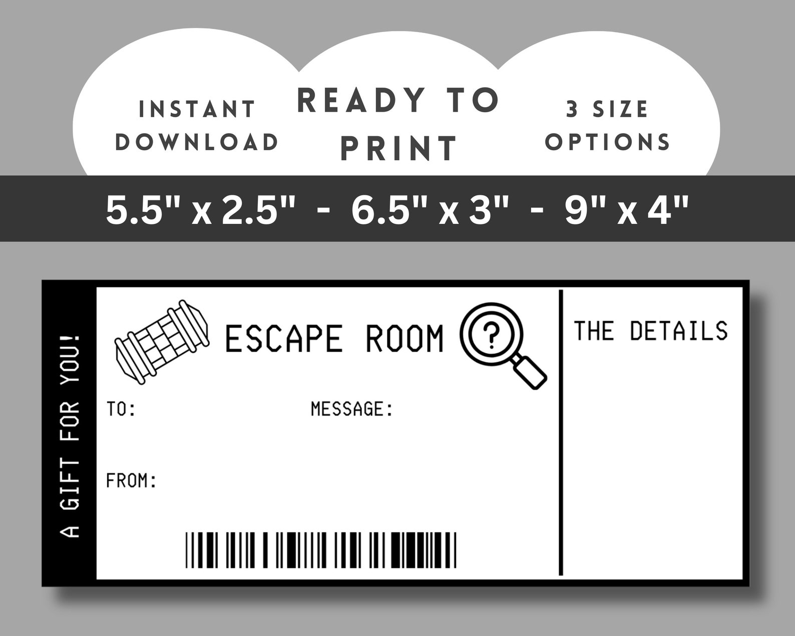 Escape Room Printable Gift Voucher | Escape Room Experience Coupon ...