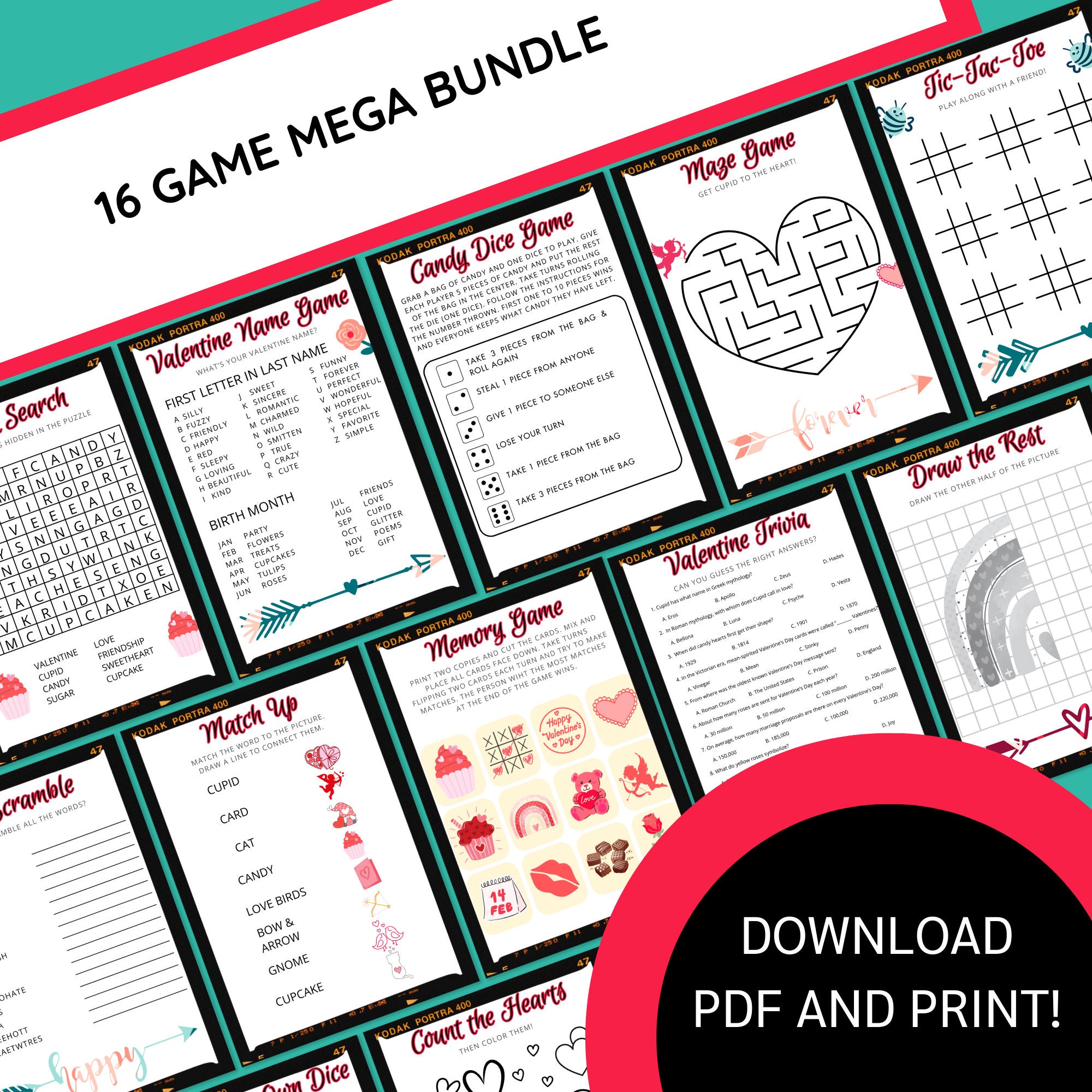 16 Printable Valentines Day Game Bundle Valentines Party Games Set for ...