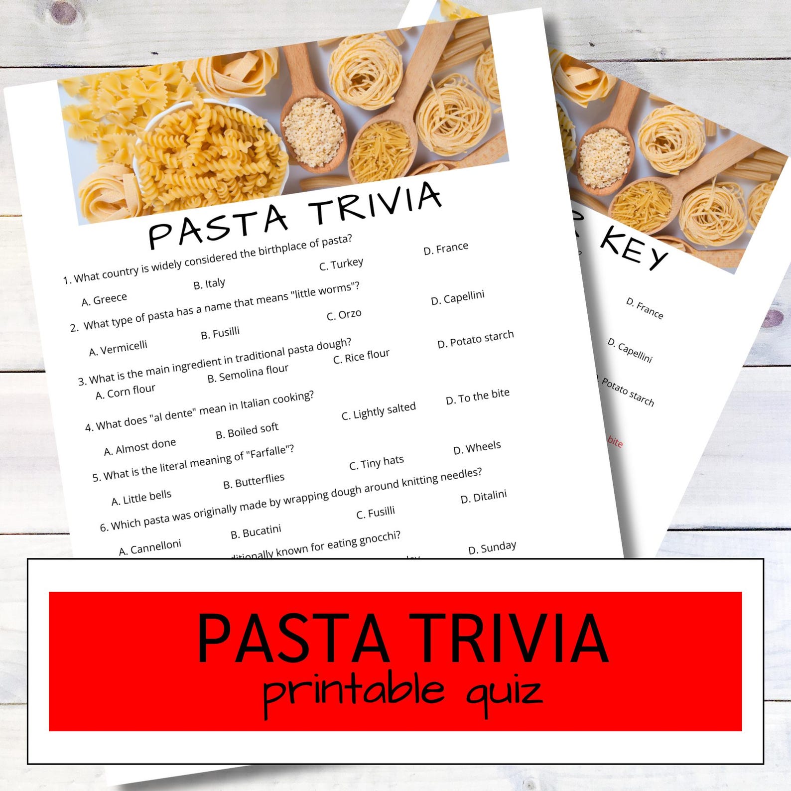 Pasta Trivia Quiz: Printable Italian Food Party Game (PDF Download) - Etsy