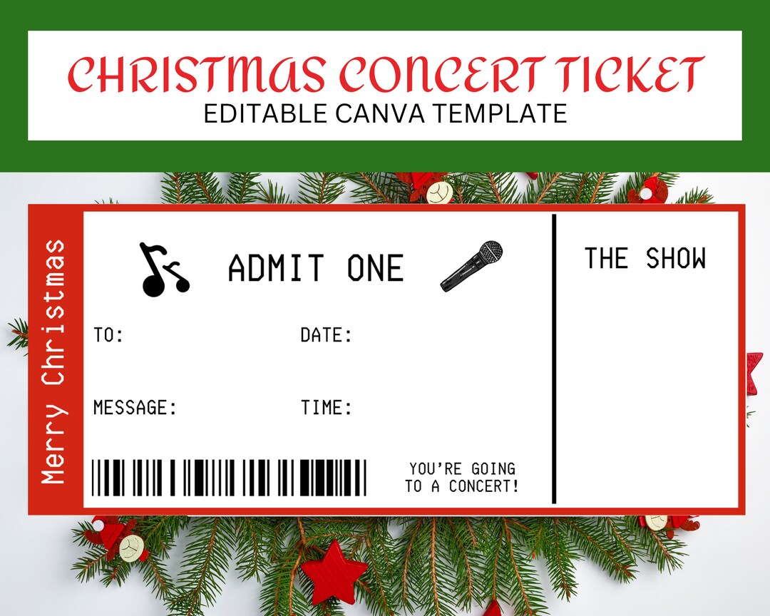 Editable Christmas Concert Ticket Canva Template | Merry Christmas ...
