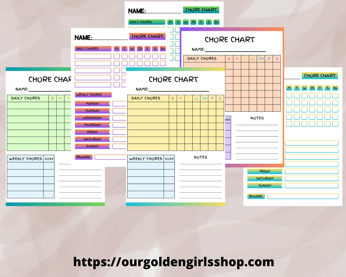 Colorful Kids Chore Chart Printable Template Children's Cleaning ...