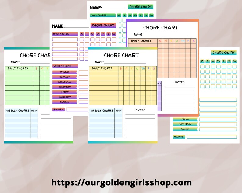 Colorful Kids Chore Chart Printable Template Children's Cleaning ...