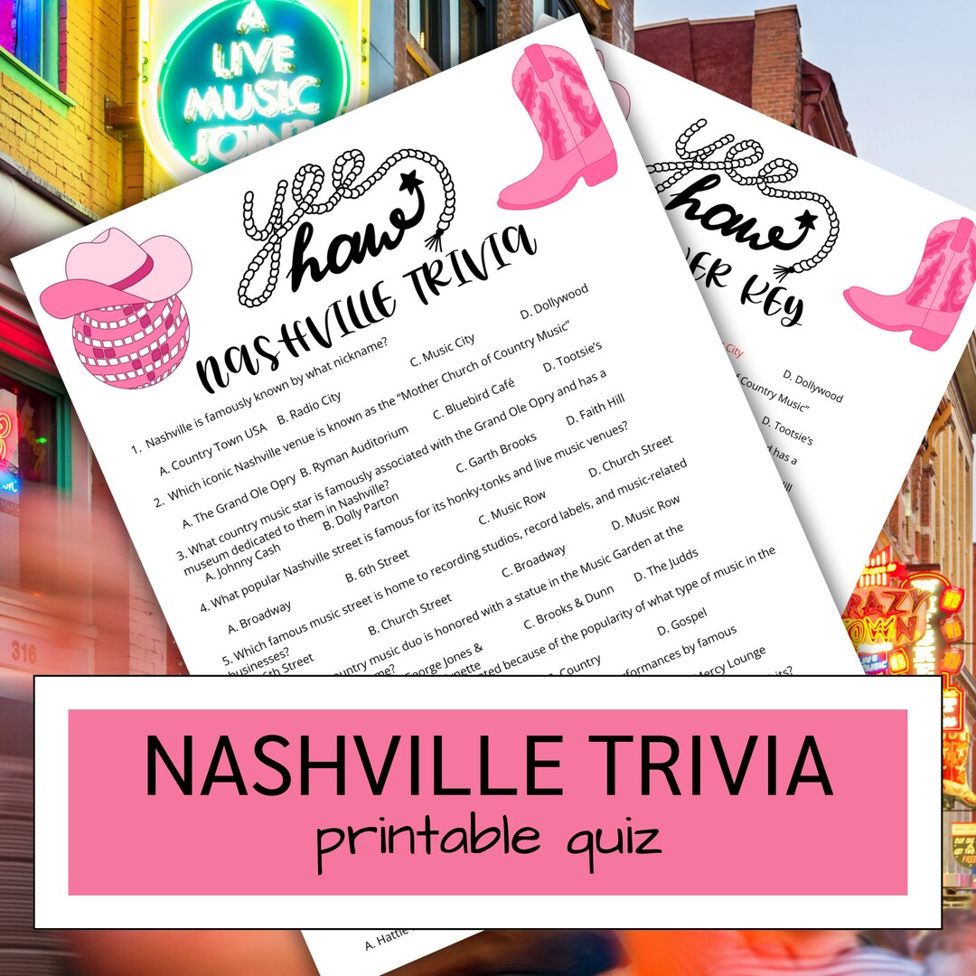 Nashville Quiz Printable | Bachelorette Trivia Game | USA Cities Fun ...