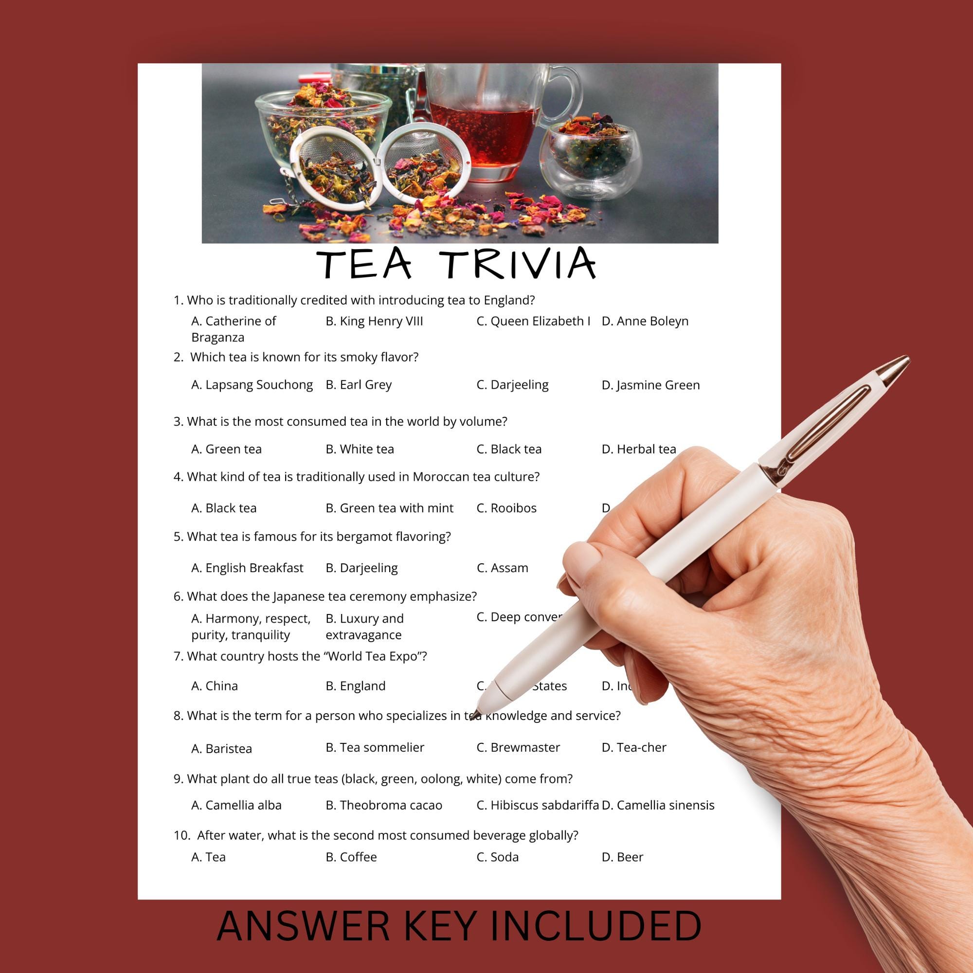 Tea Trivia Game: Printable Tea Party Quiz (PDF Download) - Etsy