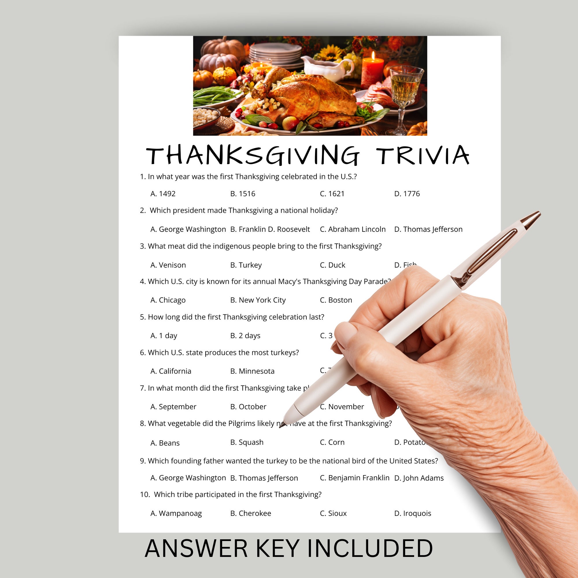 Thanksgiving Trivia Game | Giving Thanks Quiz Printable | Fall ...