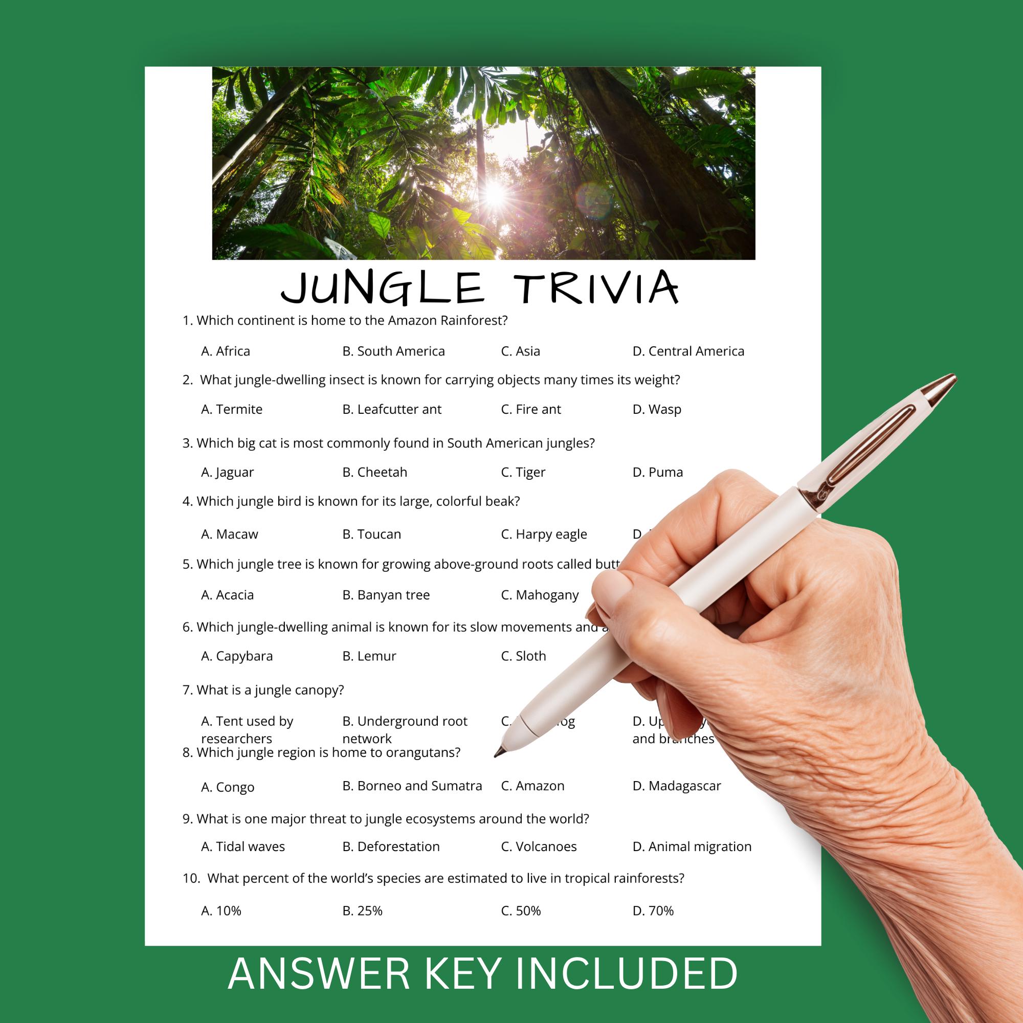 Jungle Printable Quiz | Jungle Trivia Game | Nature Classroom Activity ...