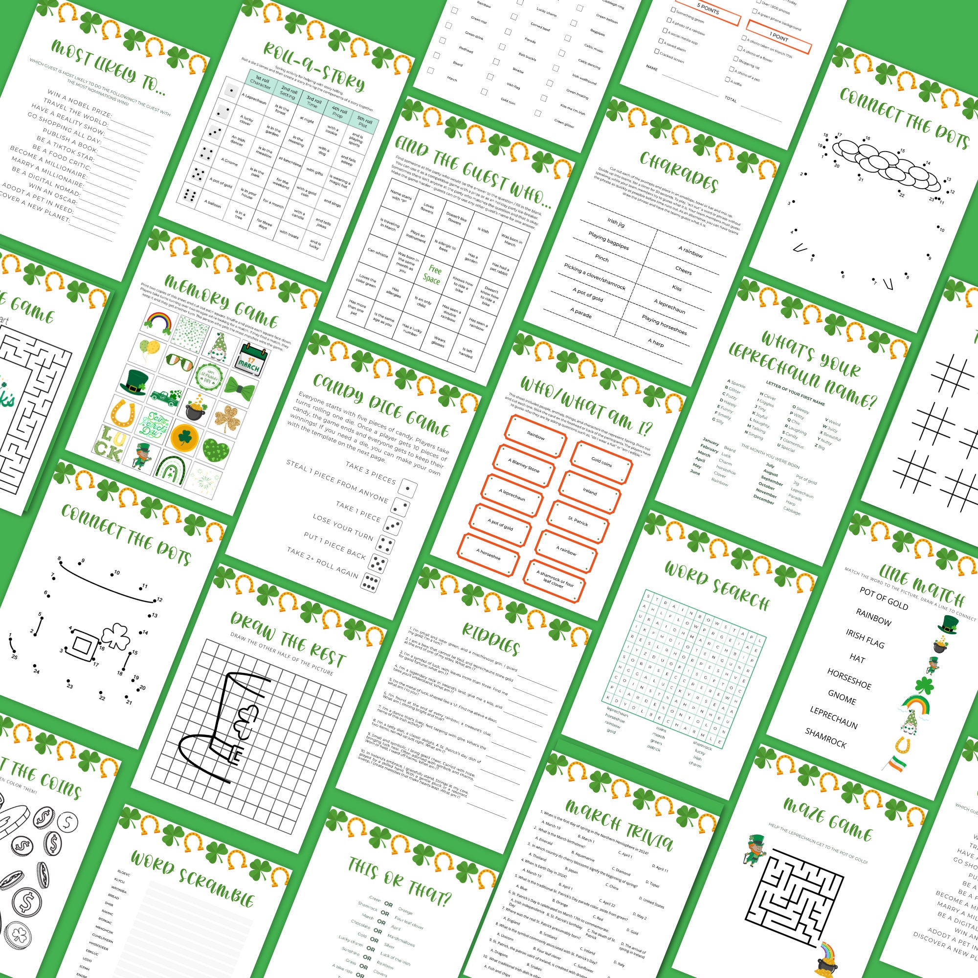 St Patricks Day Game Bundle 24 Saint Patty Family Party Games Kids ...