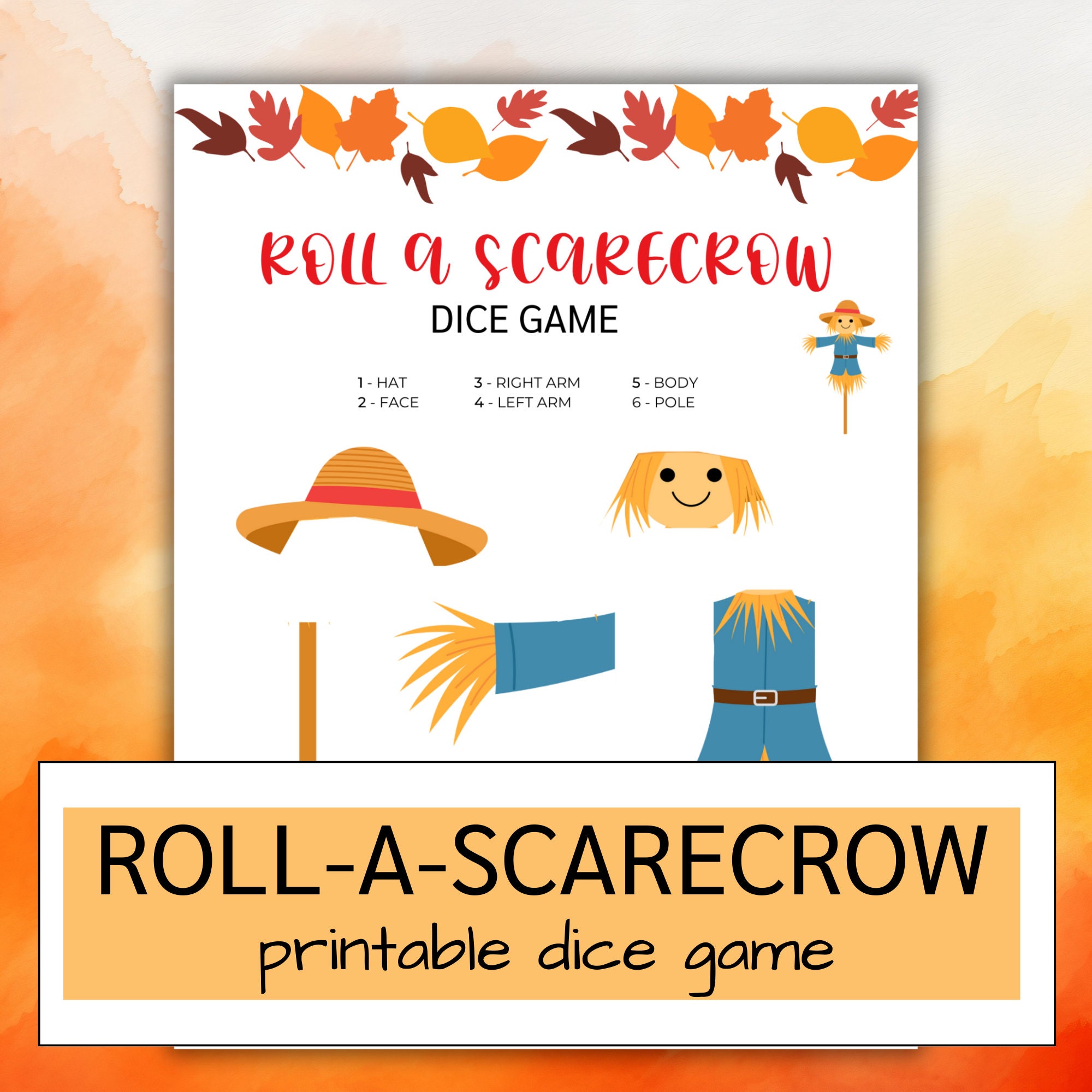 Roll a Scarecrow Dice Game Printable | Fall Party Kids Activities ...