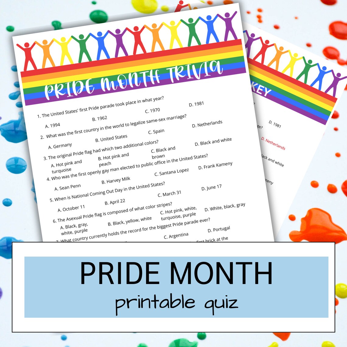 Pride Month Trivia Game: LGBTQIA+ Quiz (printable PDF) - Etsy