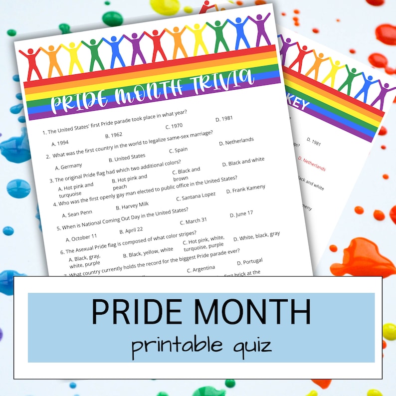 Pride Month Trivia Game: LGBTQIA+ Quiz (printable PDF) - Etsy