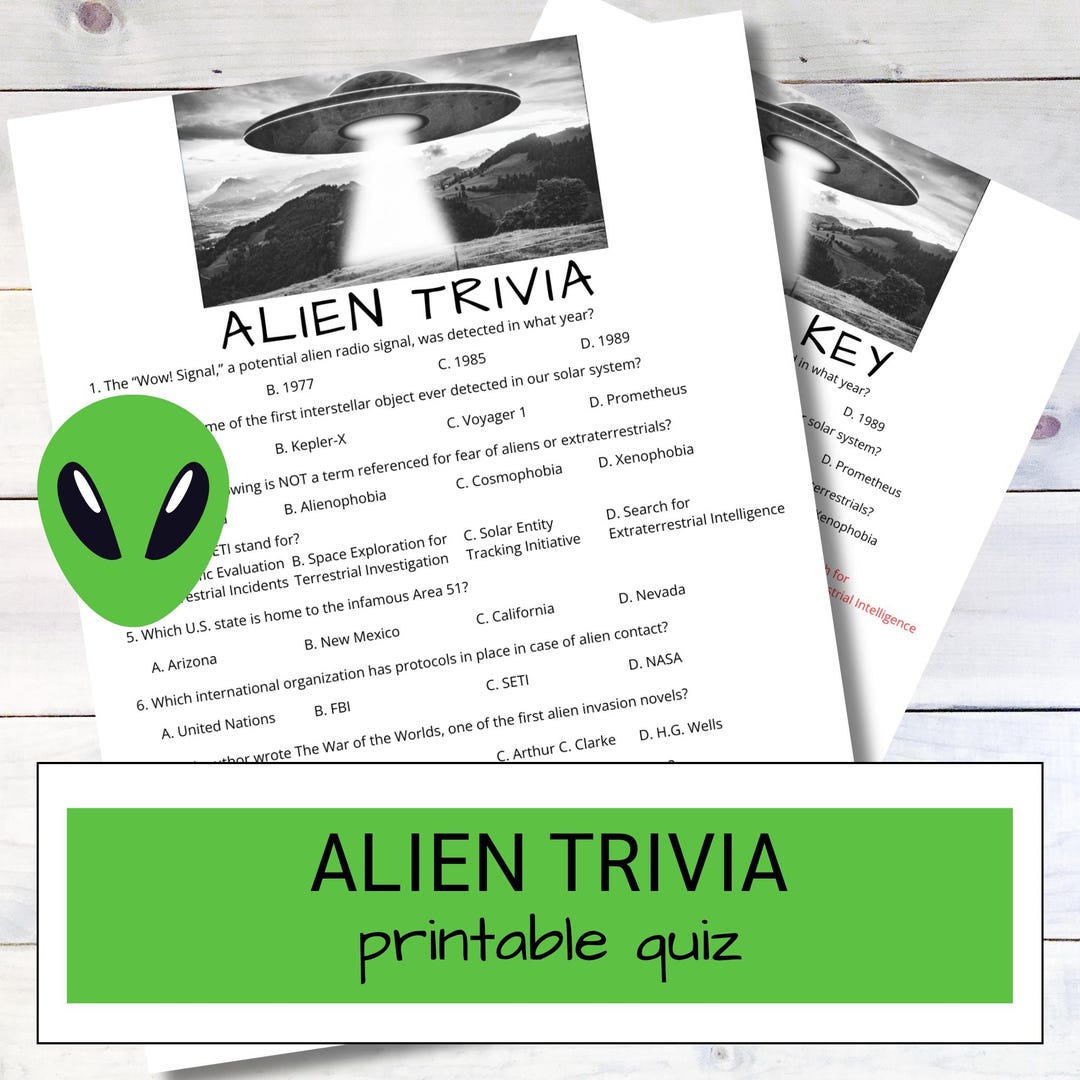 Alien Printable Quiz | Extraterrestrial Trivia Game | Outer Space Theme ...