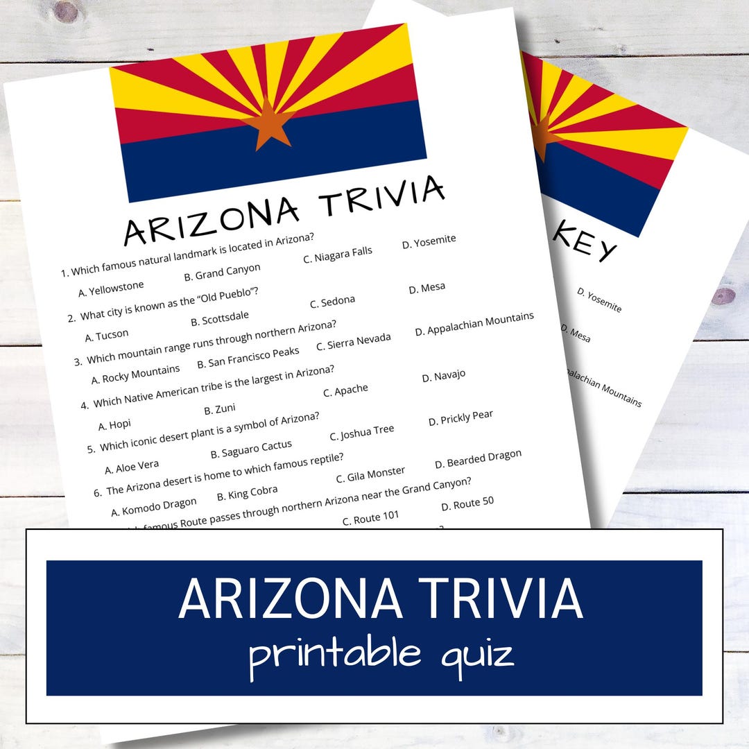 Arizona Quiz Printable | Arizona Trivia Game | USA States Fun Facts ...