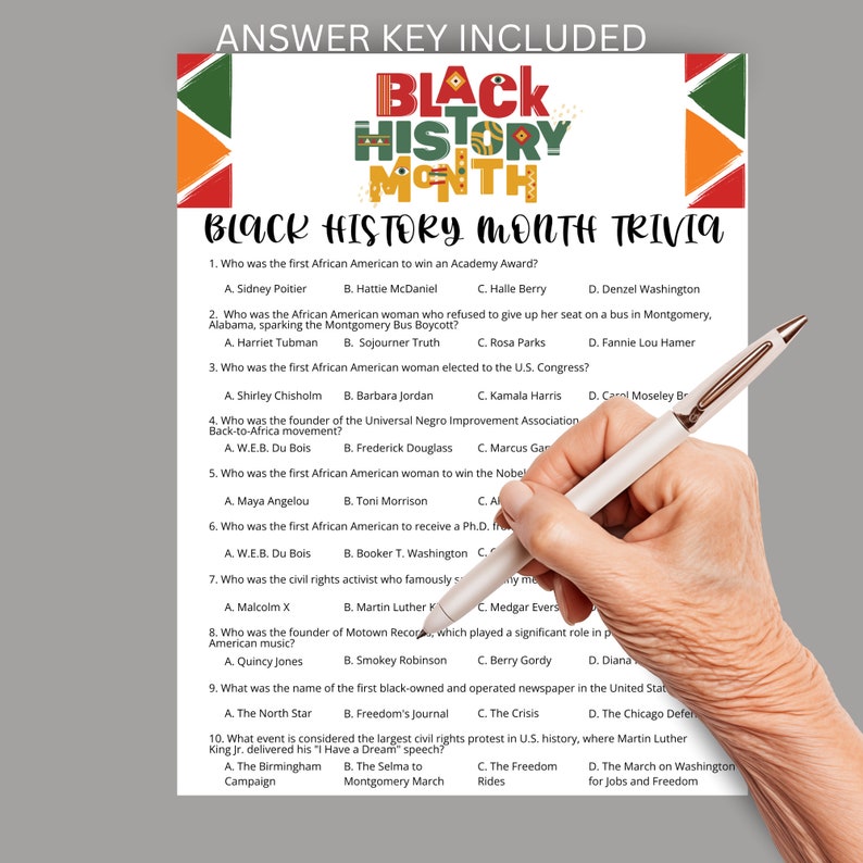 Black History Quiz Printable | Black History Month Trivia Game ...