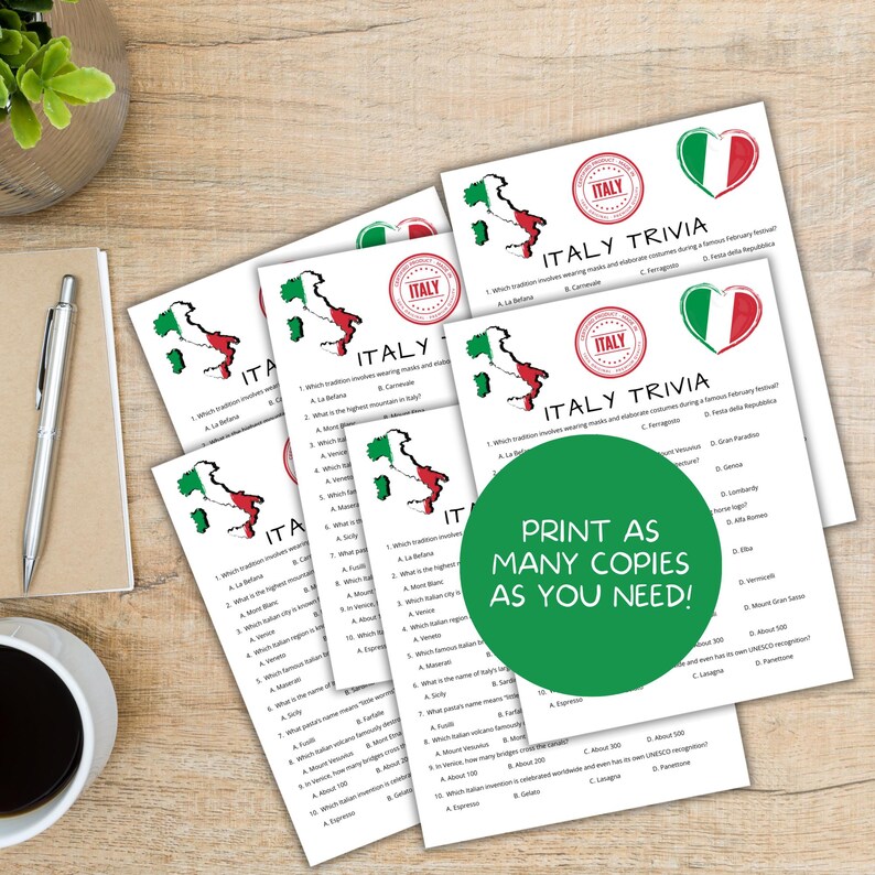 Italy Trivia Quiz: Printable Italian Party Game (PDF Download) - Etsy