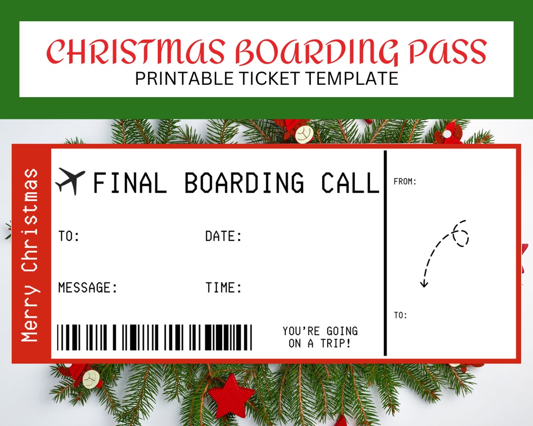 Printable Christmas Surprise Trip Ticket Template | Merry Christmas ...