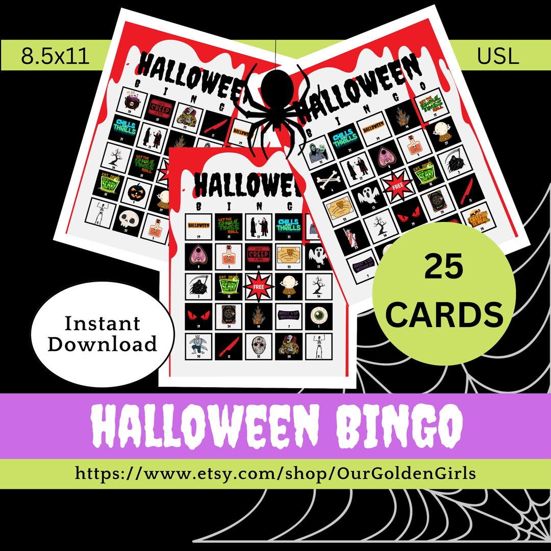 Halloween Bingo Game Printable Halloween Themed Bingo Cards Spooky ...