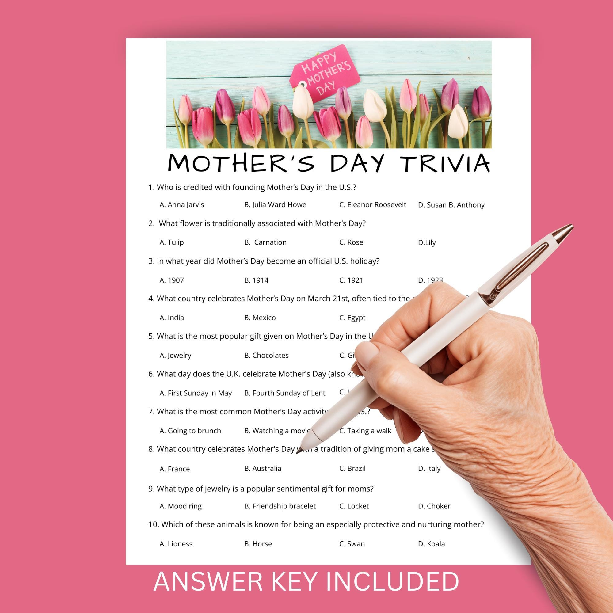 Mother's Day Trivia Quiz: Printable Family Game (PDF) - Etsy