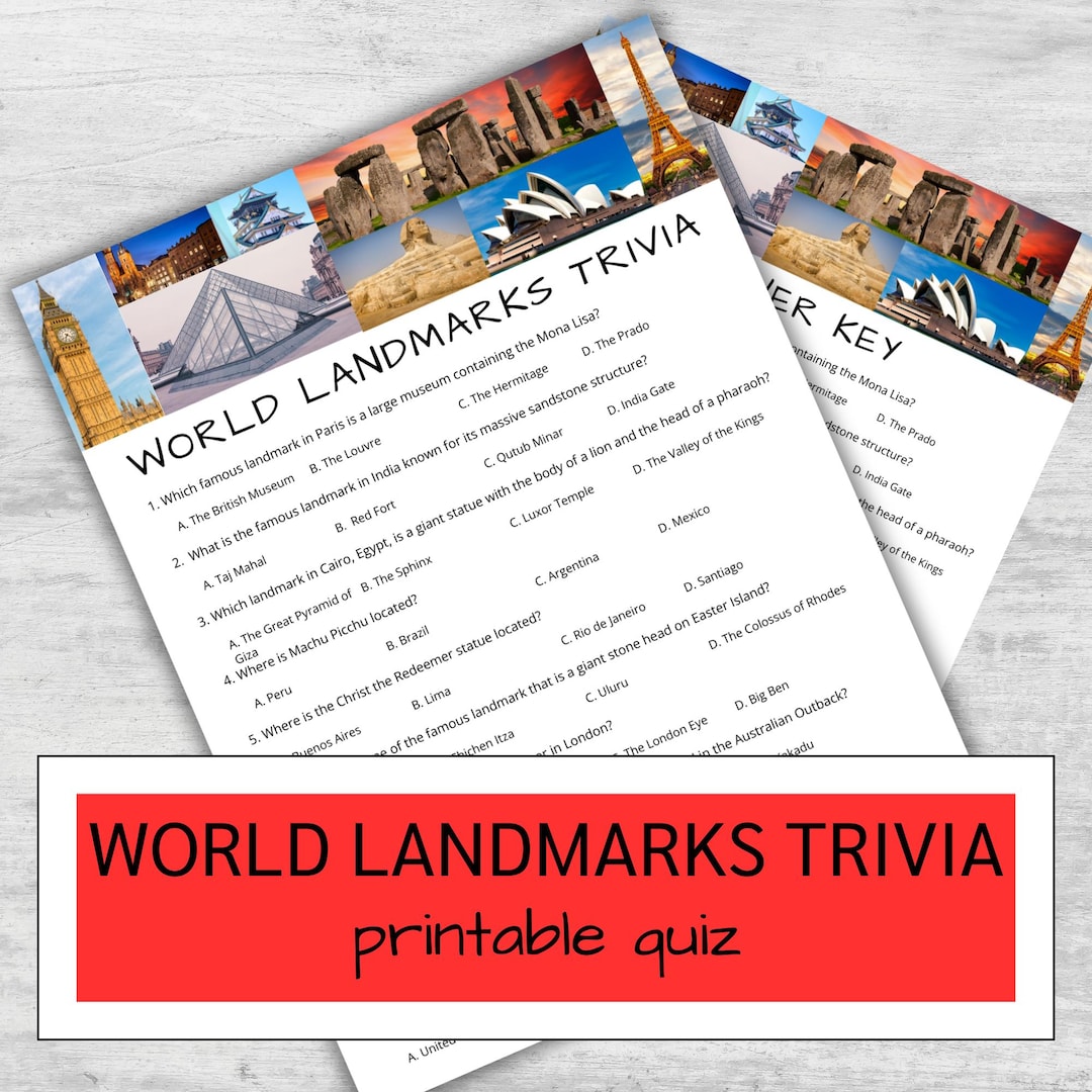 World Landmarks Printable Quiz | Geography Trivia Game | Educational ...
