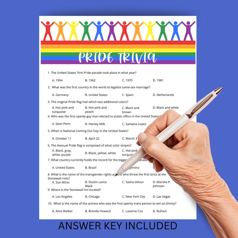 Pride Trivia Game: LGBTQ Quiz, Classroom Activity (PDF) - Etsy