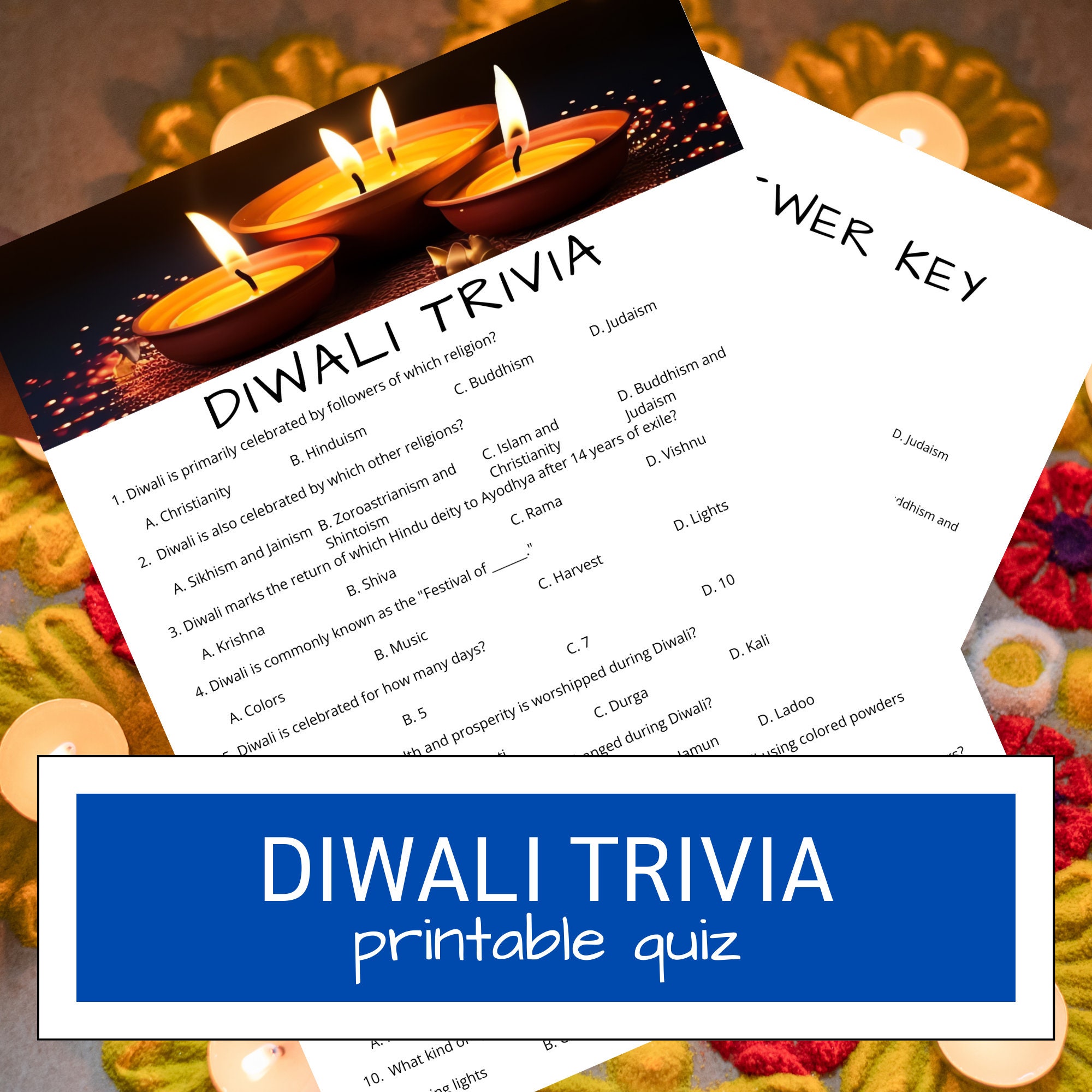 Diwali Quiz Printable | Diwali Trivia Game | Hindu Festival of Lights ...