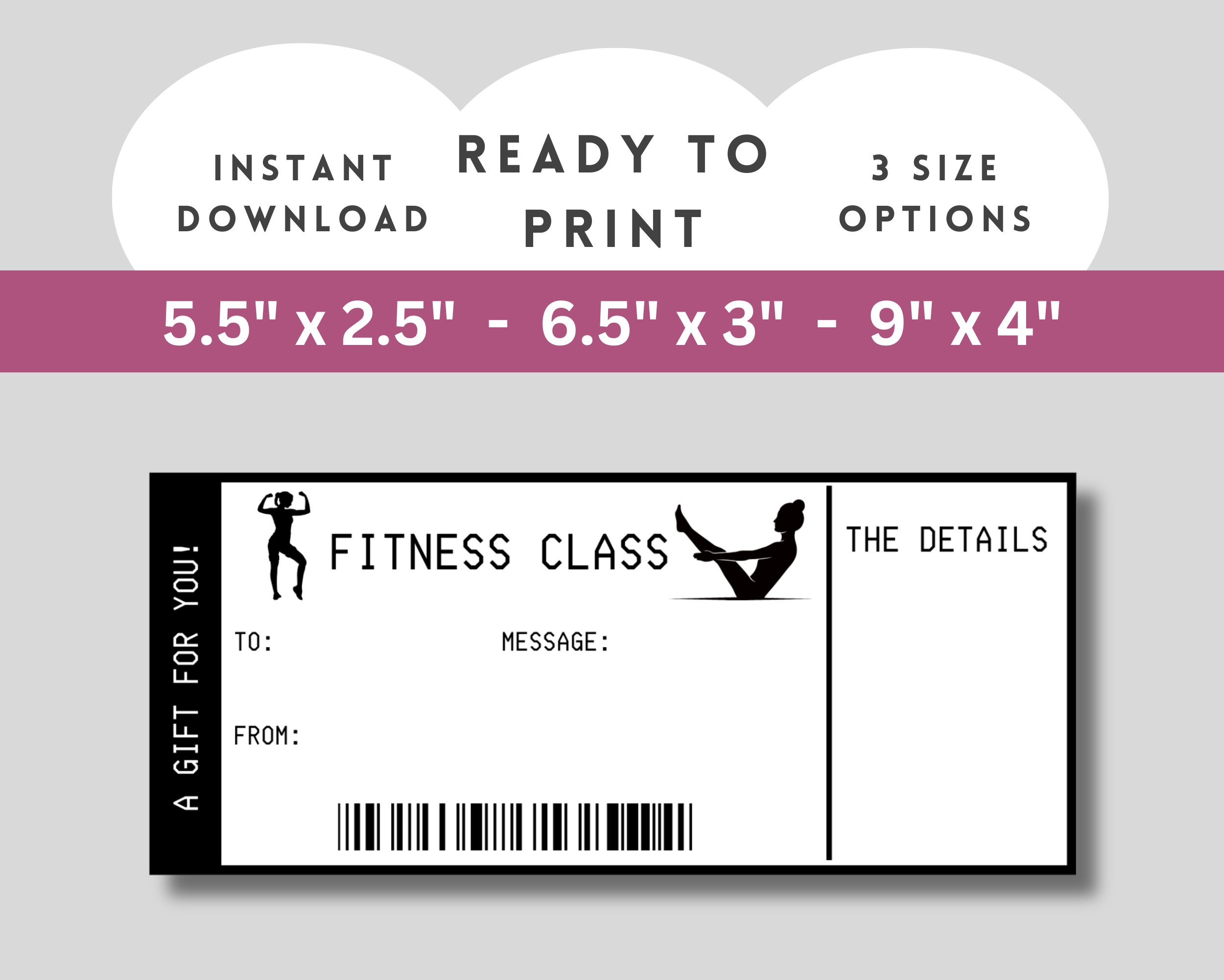 Fitness Class Gift Voucher: Printable Gym Pass (PDF) - Etsy