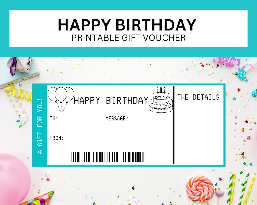 Printable Happy Birthday Coupon | Digital Custom Birthday Gift Voucher ...
