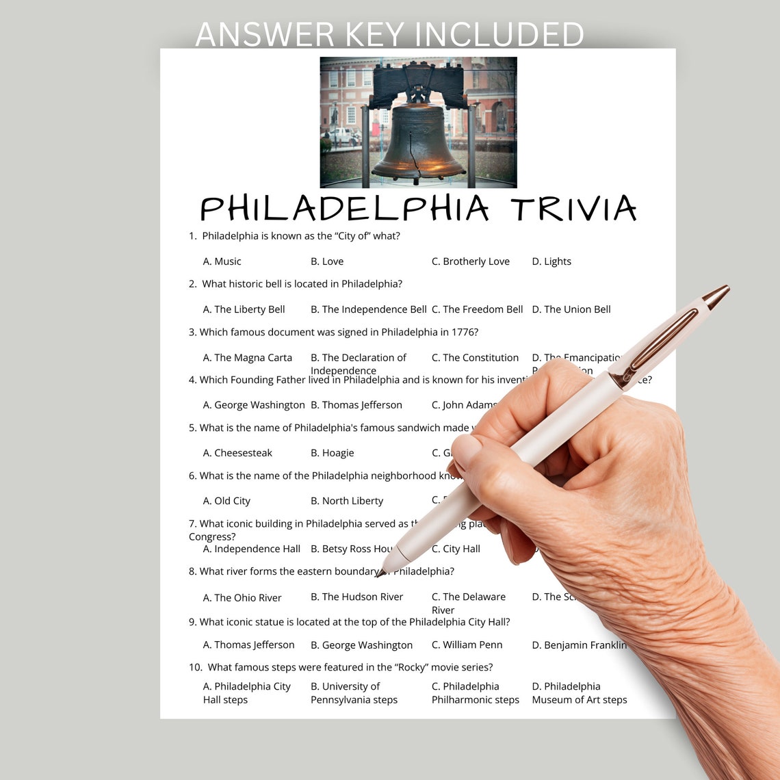 Philadelphia Trivia Quiz: Fun Facts Family Game (printable PDF) - Etsy