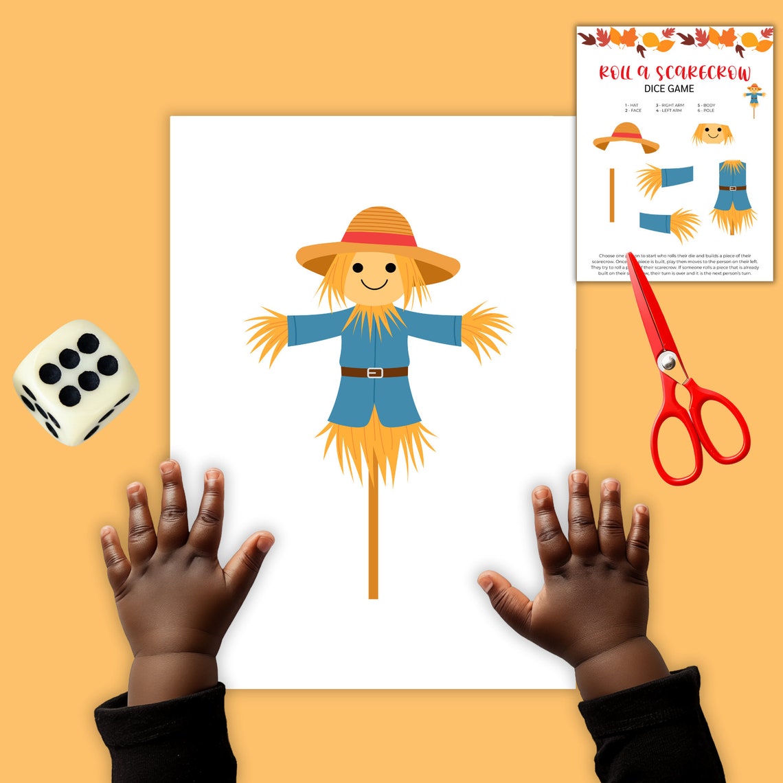 Roll a Scarecrow Dice Game Printable | Fall Party Kids Activities ...