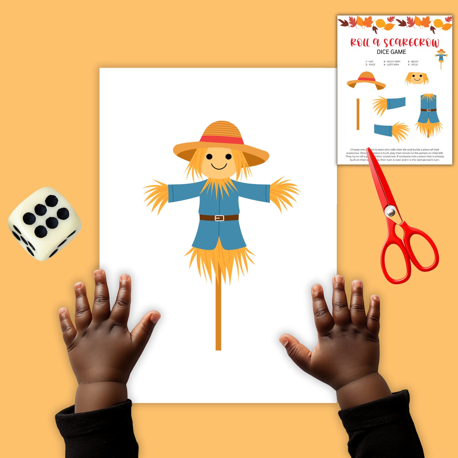 Roll a Scarecrow Dice Game Printable | Fall Party Kids Activities ...